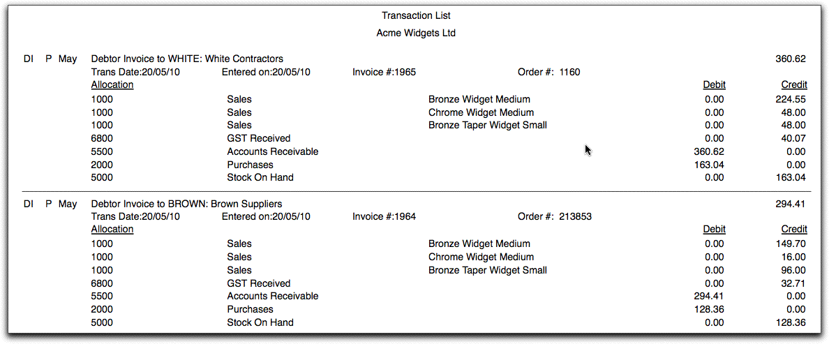 Printing a Transaction List